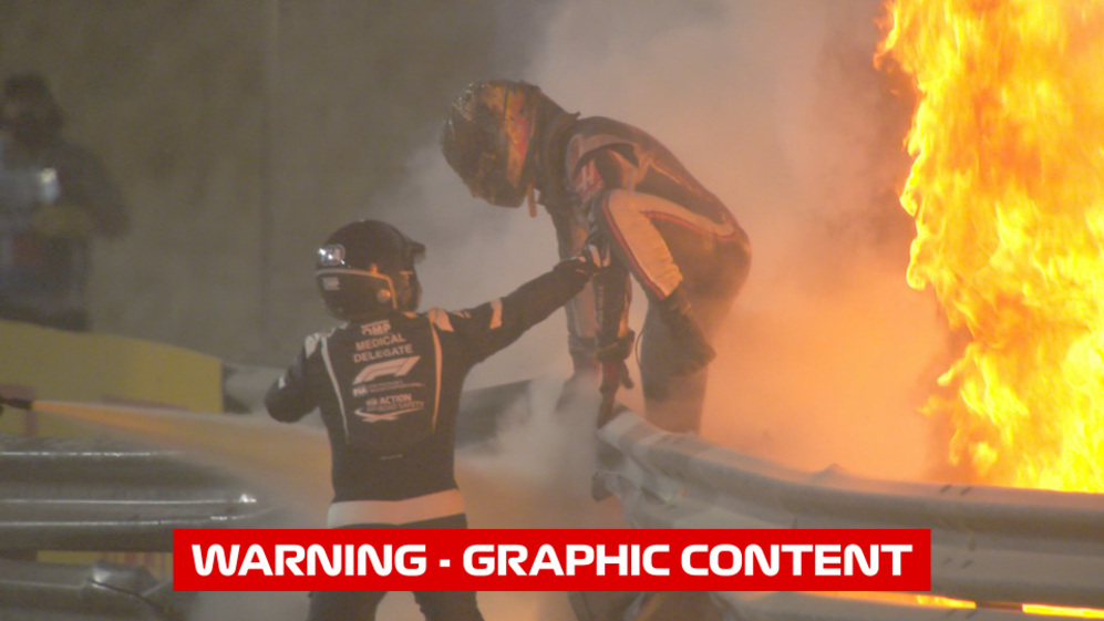 2020 Bahrain Grand Prix: Grosjean escapes huge crash and fire at race start