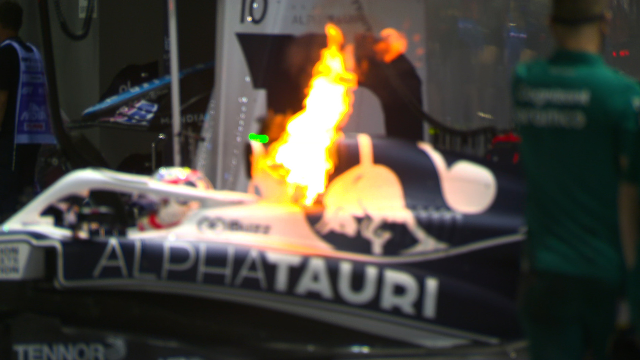 2022 Singapore GP FP2: Gasly’s AlphaTauri catches fire in Marina Bay pits