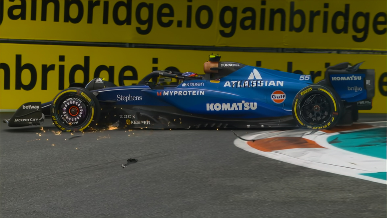 2025 Miami GP Sprint: Sainz clips the wall and limps out of the Sprint