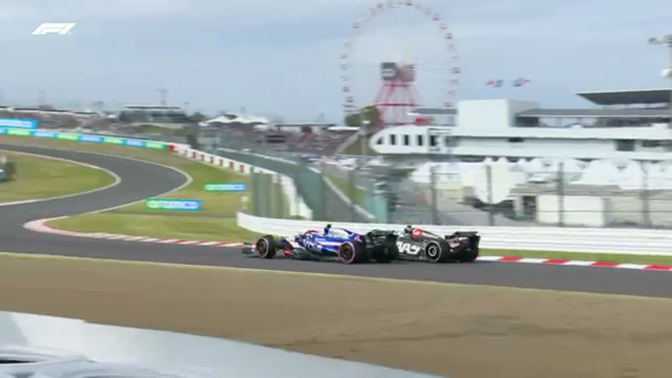 2024 Japanese Grand Prix: Tsunoda grabs P10 by slipping past Hulkenberg on the outside at Turn 6