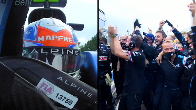 Split screen: Alpine's emotional celebrations after Ocon's maiden victory