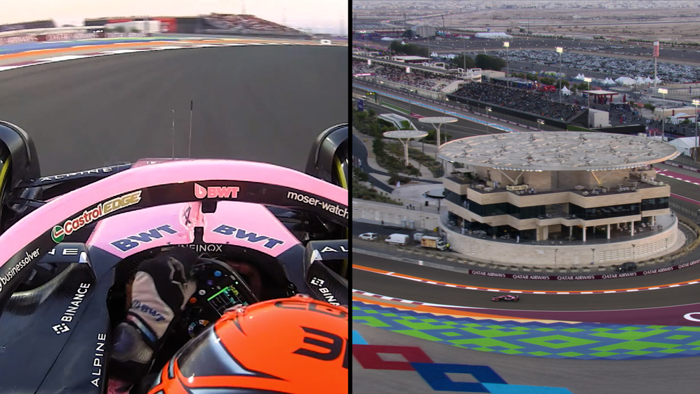 SPLIT SCREEN: Follow Ocon around the Lusail Circuit onboard and from ...