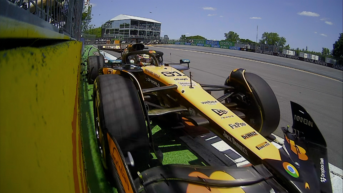 2025 Canadian GP FP3: Piastri picks up a puncture after clipping the ...