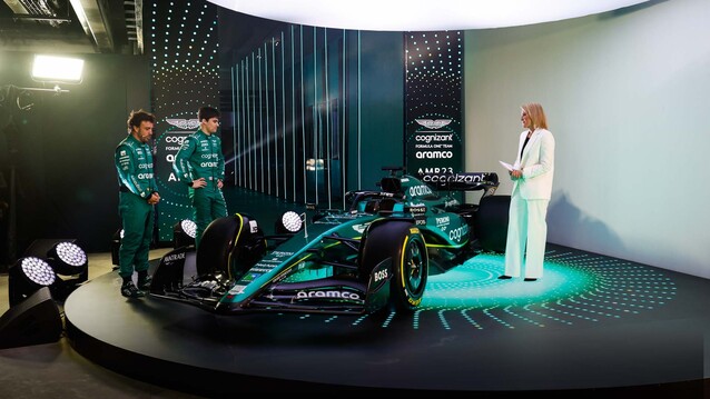 Aston Martin unveil AMR23 F1 car and livery at Silverstone launch